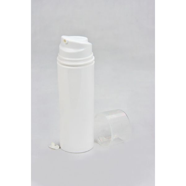 Airless Spender PP leer, weiss mit Schutzkappe klarsicht, 100ml